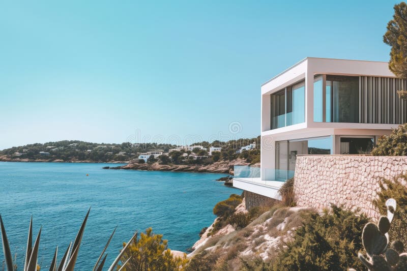 Modern House on the Sea, View from the Terrace. Luxury House on the ...