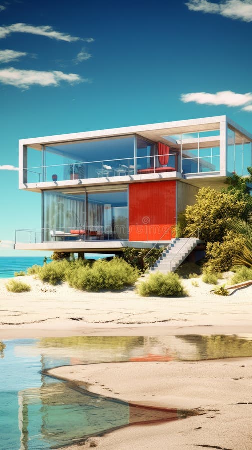 Modern House on the Seashore Stock Illustration - Illustration of rest ...