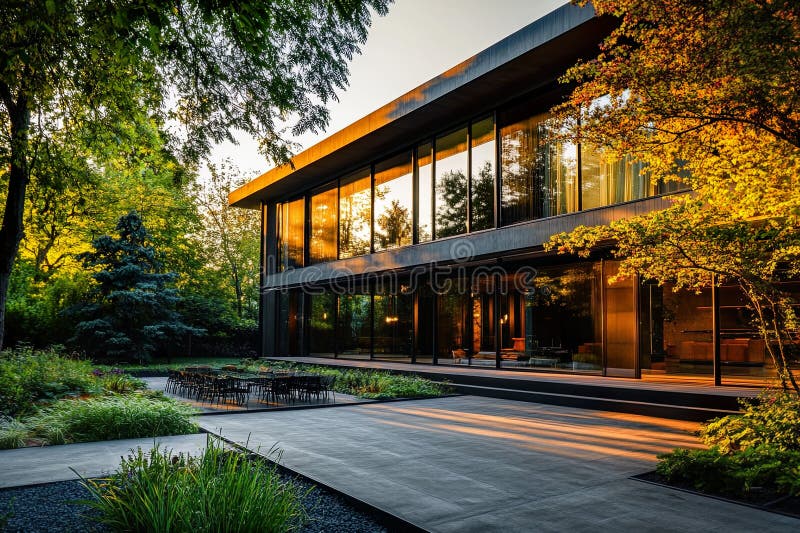 Modern House of Simple, Clean Lines, with Two Floors and Large Windows ...