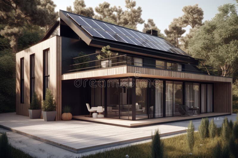 Modern House with Solar Panels Generative Ai Stock Illustration ...