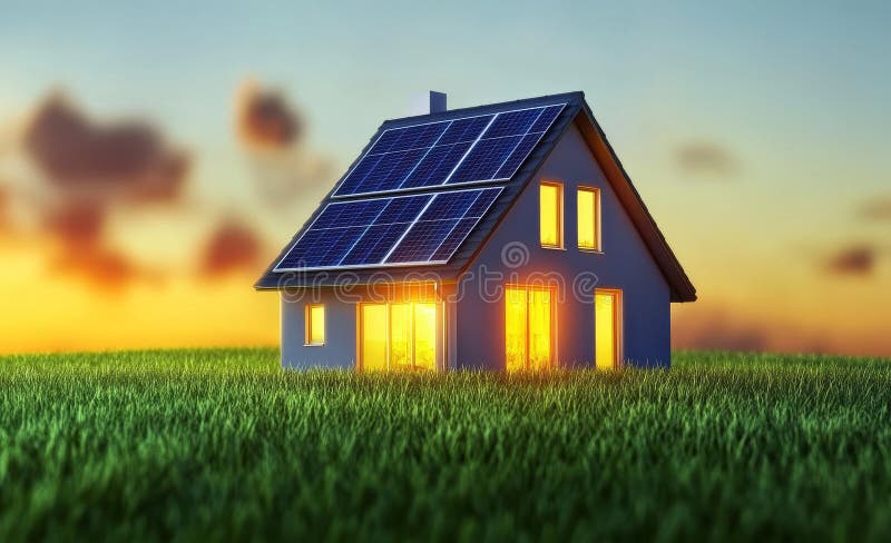 Modern House with Solar Panels on the Roof. Generative AI. Stock ...