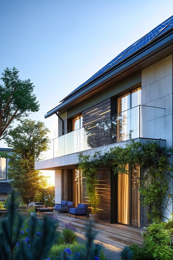 A Modern House with Solar Panels on the Roof. Generative AI Stock Photo ...