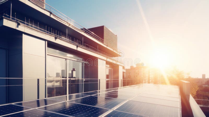 Modern House with Solar Panels on the Rooftop with Sunset on the ...
