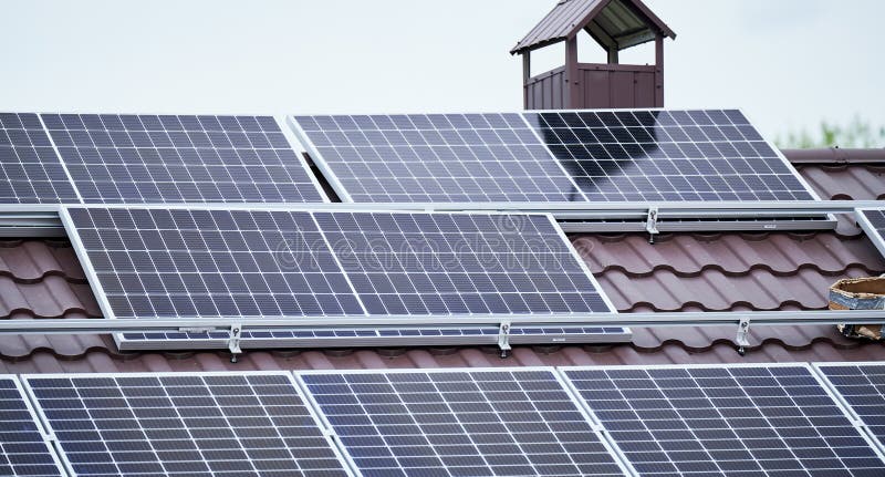 Modern House with Solar Photovoltaic Panel System on Roof Stock Photo ...