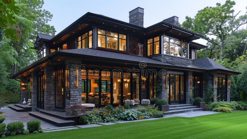 Expansive Windows and Chic Design Stock Illustration - Illustration of ...