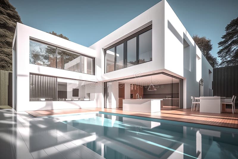 Modern House with Swimming Pool. Architectural Concept Stock ...