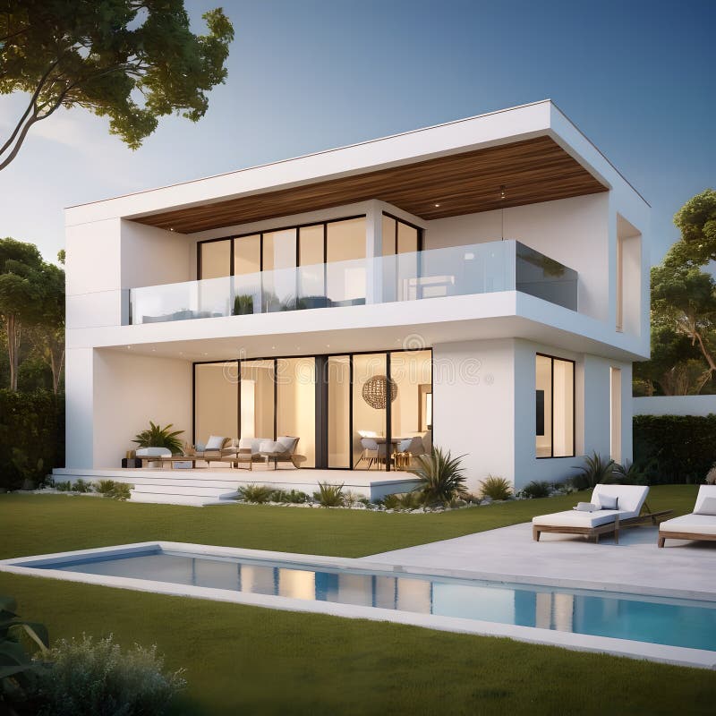 Modern House with Swimming Pool and Terrace. Stock Illustration ...