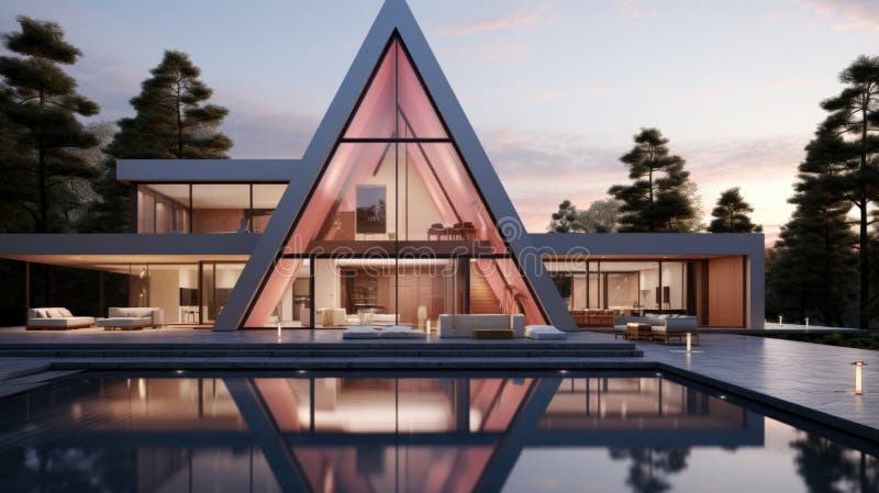 A Modern House with a Triangular Shaped Roof. Generative AI Image Stock ...