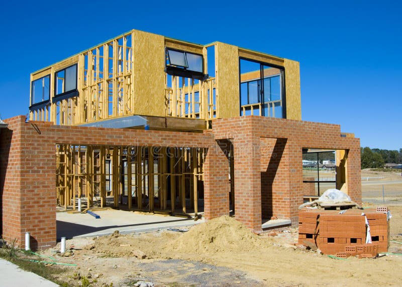 Modern House Under Construction Stock Photo - Image of plans, living ...