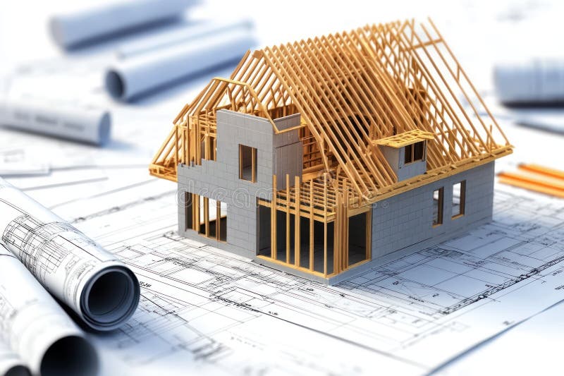 Modern House Under Construction Blueprint Frame Stock Photos - Free ...