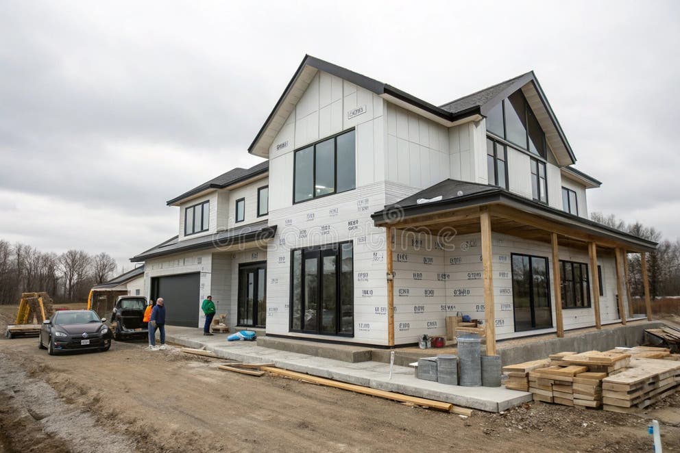Modern House Under Construction with Polystyrene Insulation Stock ...