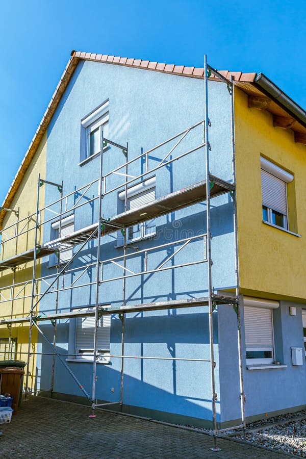 Modern House Under Construction with Scaffold Pole Platform Stock Photo ...