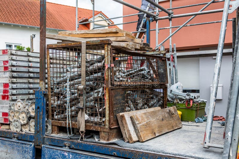 Modern House Under Construction with Scaffold Pole Platform Stock Image ...