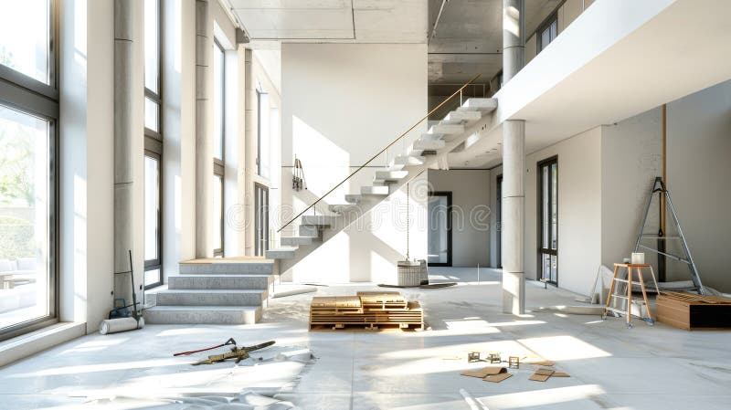 A Modern House Under Renovation Showcases a Striking Staircase ...