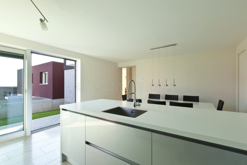 Modern House, View of Kitchen Stock Photo - Image of home, cabinet ...