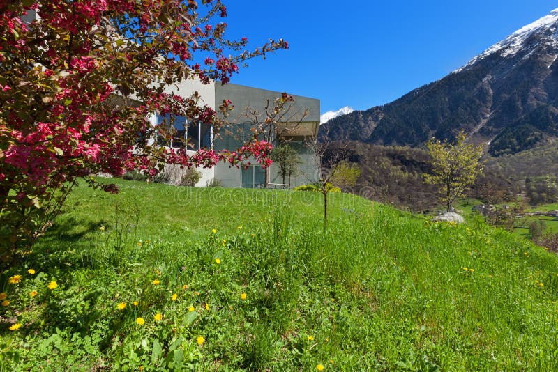 Modern House View from the Meadow Stock Image - Image of housing, house ...