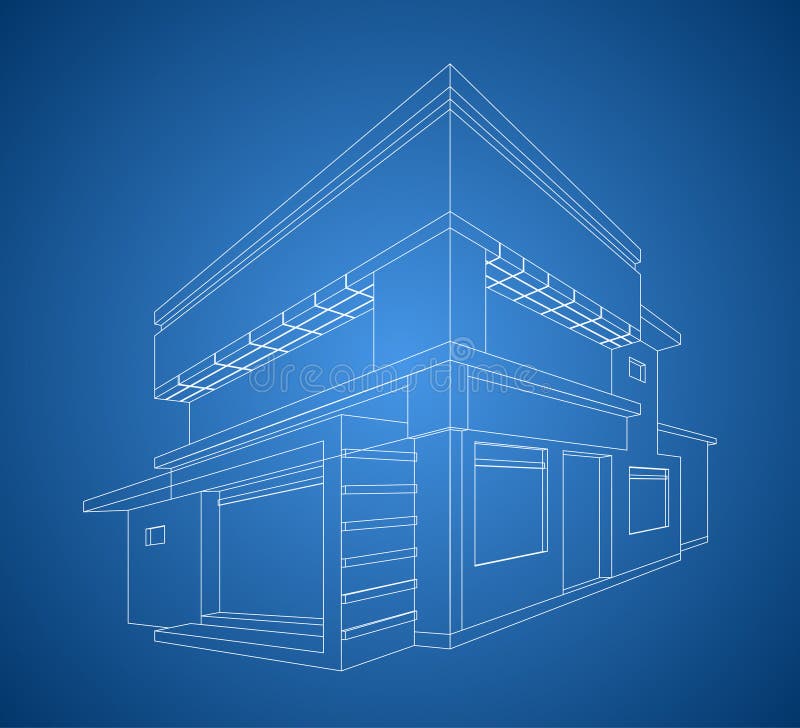 Modern House Wireframe Scene Stock Illustration - Illustration of house ...