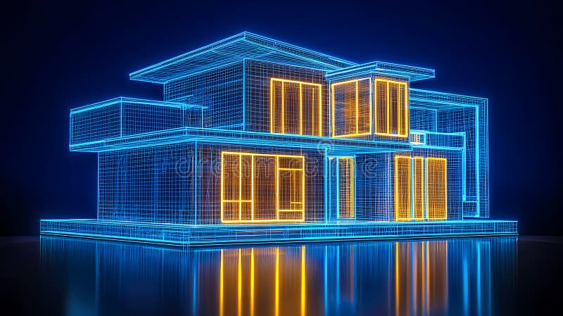 Modern House Wireframe Showing Engineering and Architecture Design ...