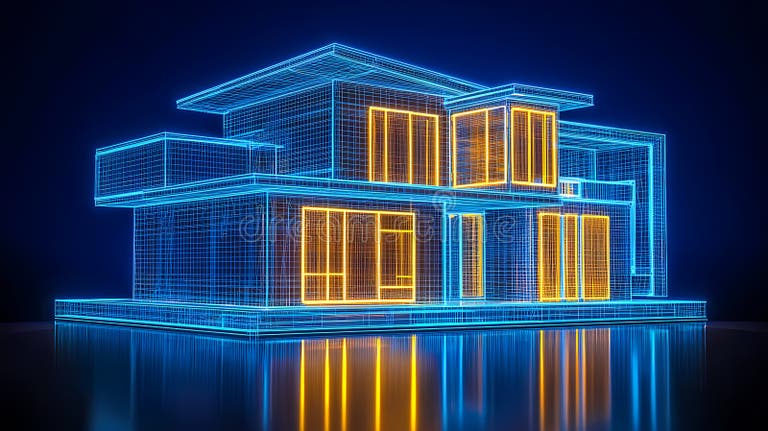 Modern House Wireframe Showing Engineering and Architecture Design ...