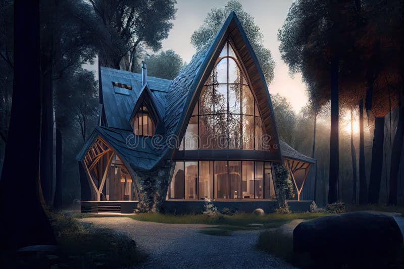 Modern House in the Woods. Generative AI Stock Illustration ...