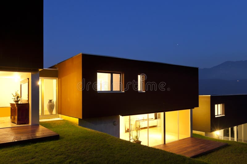Modern houses by night stock photo. Image of hardwood - 24118438