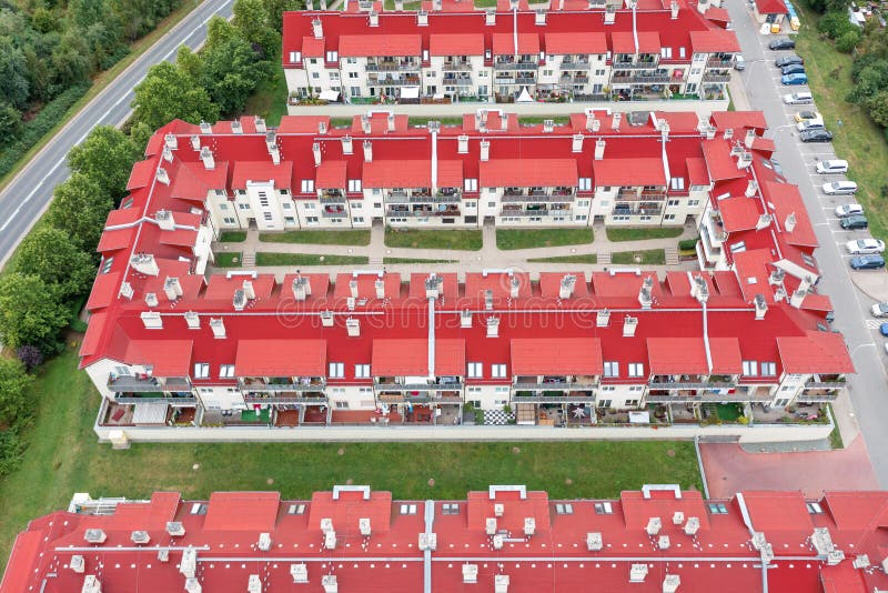 Modern Houses with a Red Roof from Above Stock Image - Image of house ...