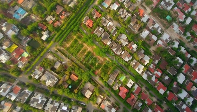Modern Housing Development in Crowded Suburban Community, High Up Above ...