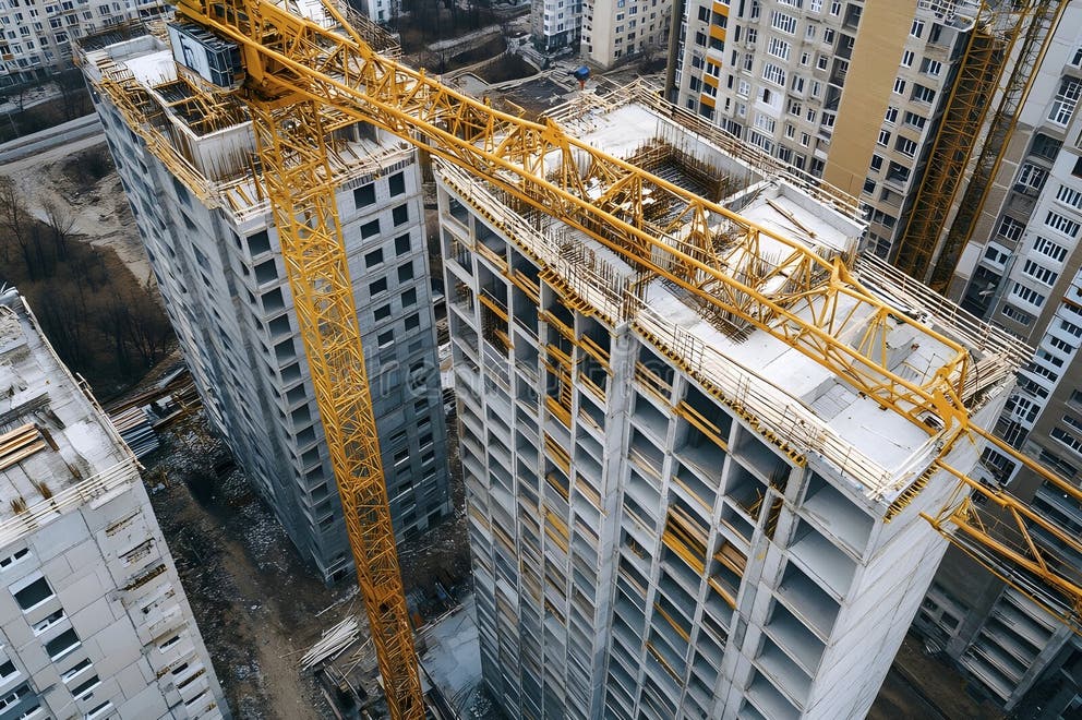 Modern Housing Rises. Construction Crane at Work Stock Photo - Image of ...