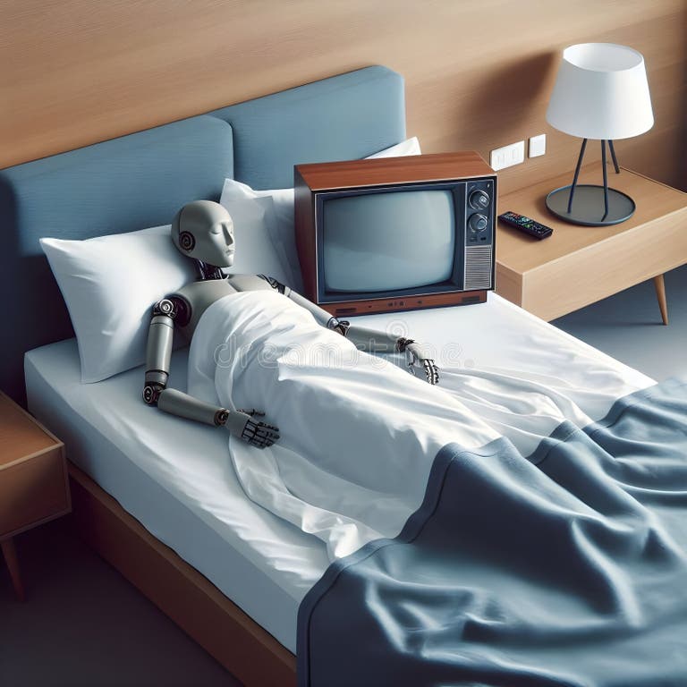 Modern Humanoid Robot Sleeping in a Hotel Room Stock Illustration ...