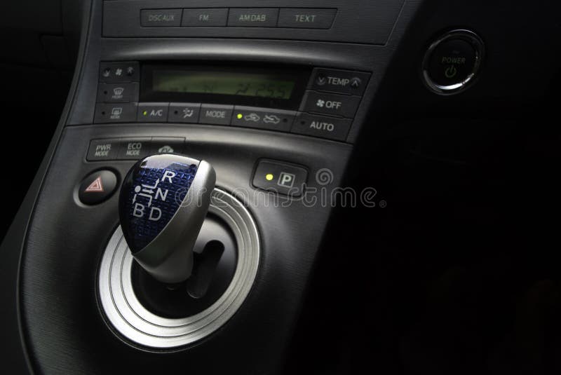 Modern Hybrid Car Interior Gear Stick and Dashboard Stock Photo - Image ...