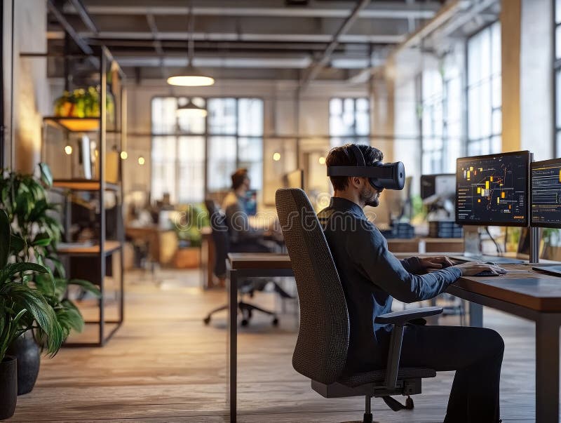 Modern Hybrid Office with Virtual Reality. Innovative Workspace ...