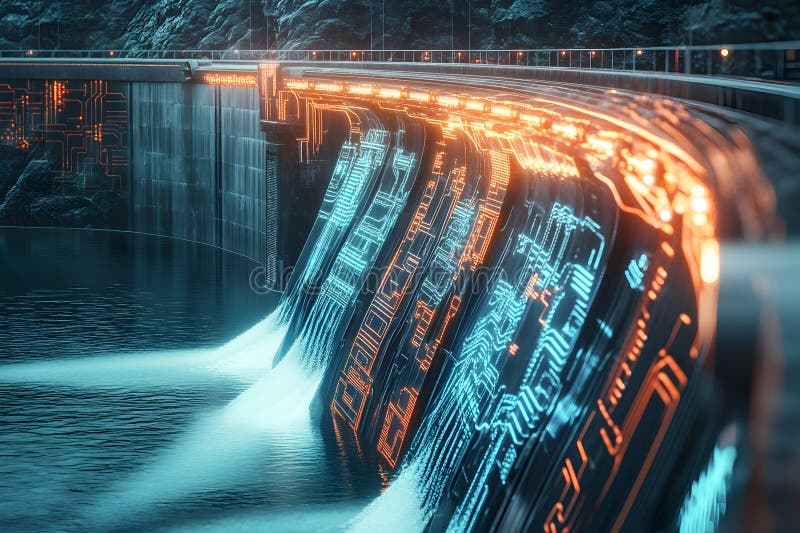 Modern Hydroelectric Power Station with Advanced Neon Technology and ...