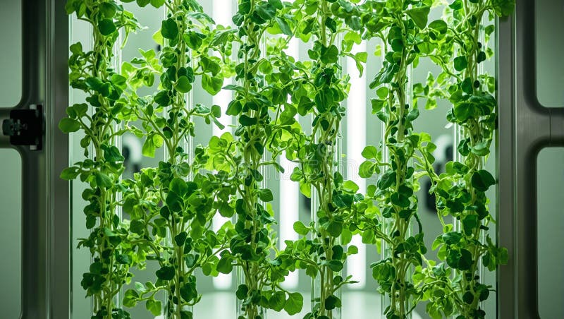 Modern Hydroponic Farm with Vertical Tubes Growing Fresh Green Beans ...