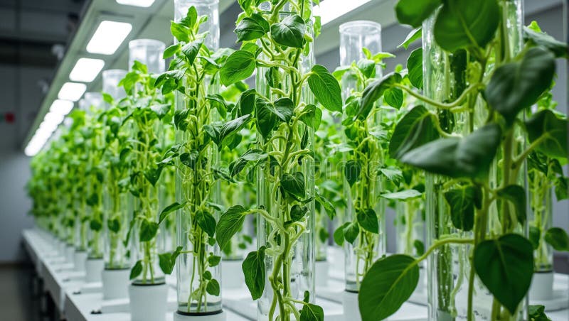 Modern Hydroponic Farm with Vertical Tubes Growing Fresh Green Beans ...