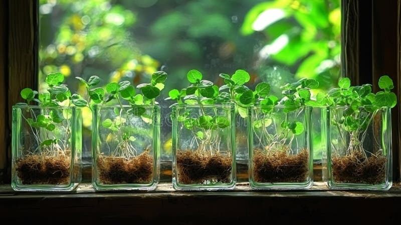 Modern Hydroponic System Displays Mint Plants Growing in Clear ...