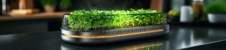 Modern Hydroponic System Growing Fresh Microgreens on Kitchen Counter ...