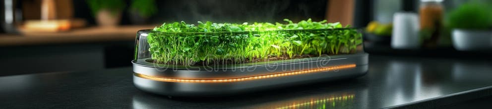 Modern Hydroponic System Growing Fresh Microgreens on Kitchen Counter ...