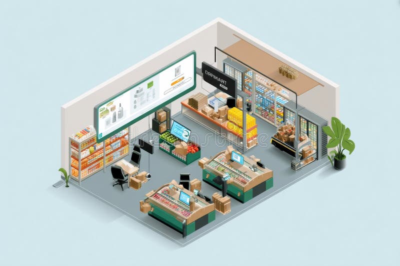 Modern Hypermarket Layout Incorporating Online Order Integration for ...