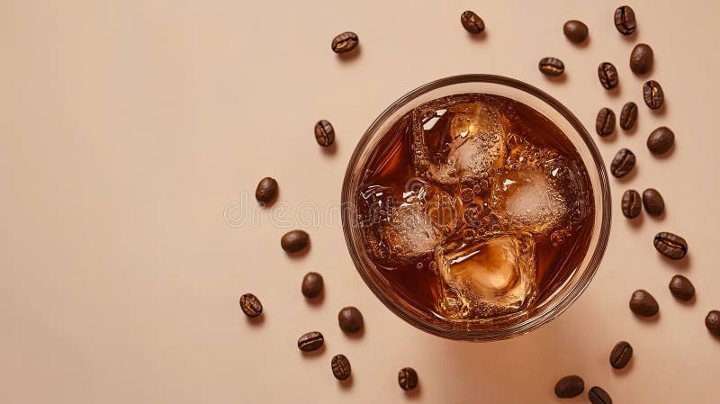 Modern Iced Coffee in a Glass with Ice and Beans Scattered. Stock Image ...
