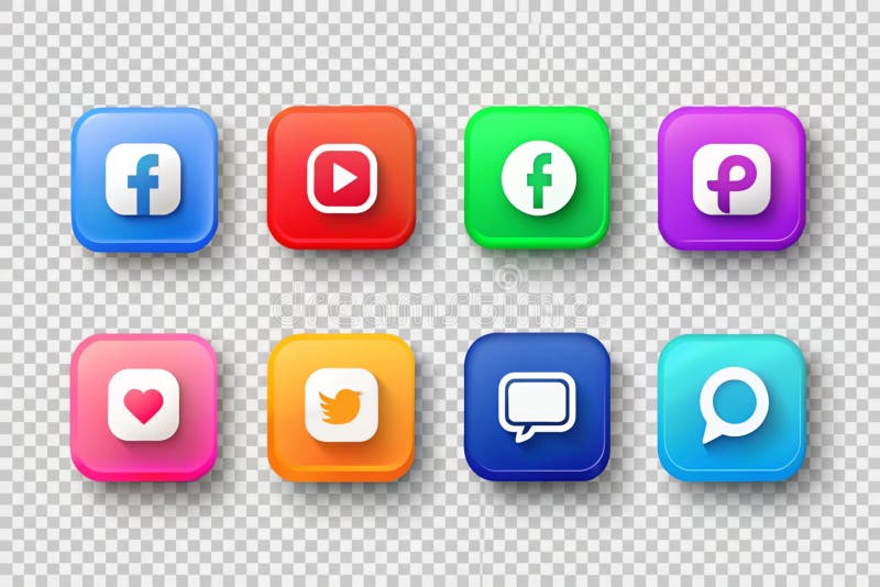 Modern Icon Set of Popular Social Media Apps with Rounded Corners on ...