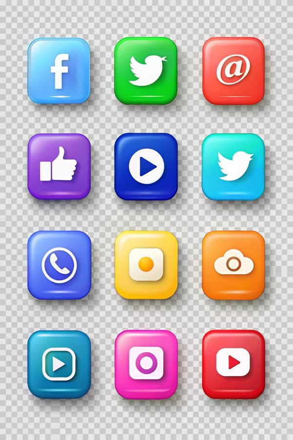 Modern Icon Set of Popular Social Media Apps with Rounded Corners on ...