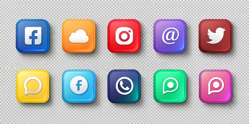 Modern Icon Set of Popular Social Media Apps with Rounded Corners on ...