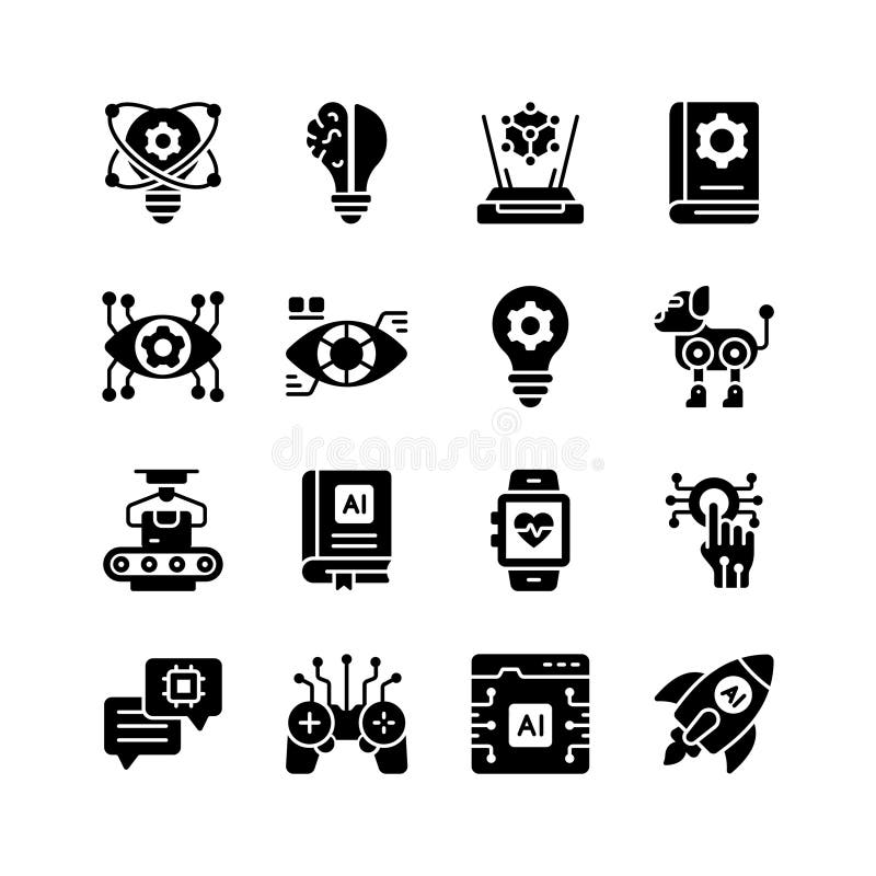 Modern Icons Depicting Various Aspects of Artificial Intelligence Stock ...