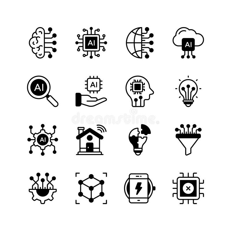 Modern Icons Representing Various Aspects of Artificial Intelligence ...