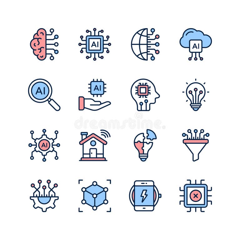 Modern Icons Representing Various Aspects of Artificial Intelligence ...