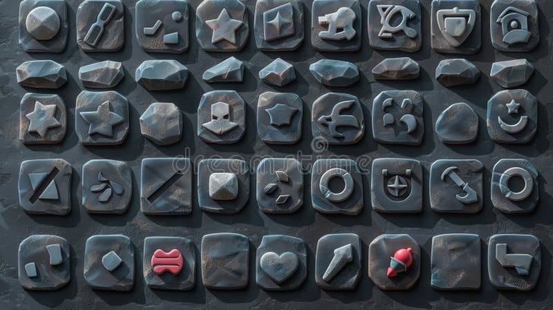 Modern Icons of Stone Textures for Game or App Interfaces, Menu Ui ...