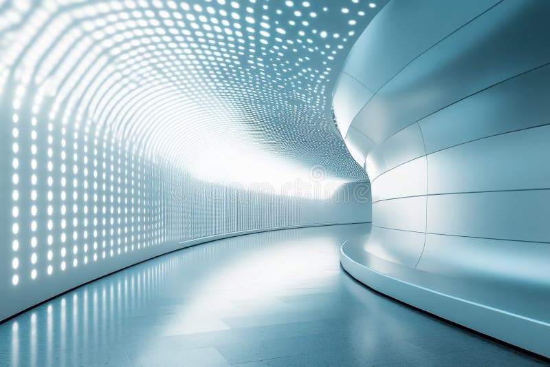 A Modern, Illuminated Corridor Features a Wave-like Design with Dot ...
