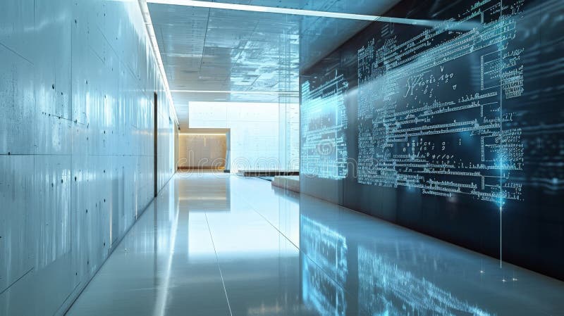 Futuristic Corridor with Holographic Mathematical Displays Stock Image ...