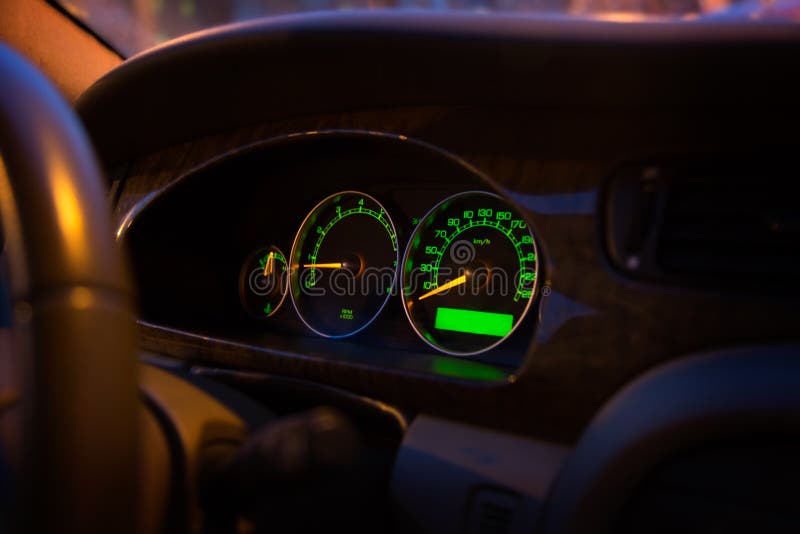 Modern Illuminated Green Car Control Panel, Dashboard Display. Stock ...