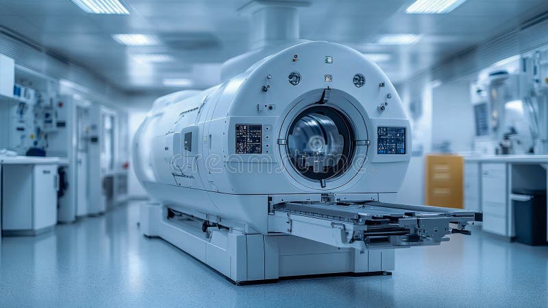 Modern, Illuminated MRI Scanner in a Sleek Medical Room Setting Stock ...